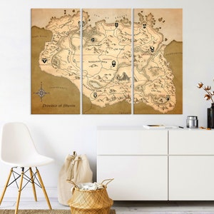 Skyrim Map Canvas Wall Art, Skyrim Art, Living Room Decor, Modern ...