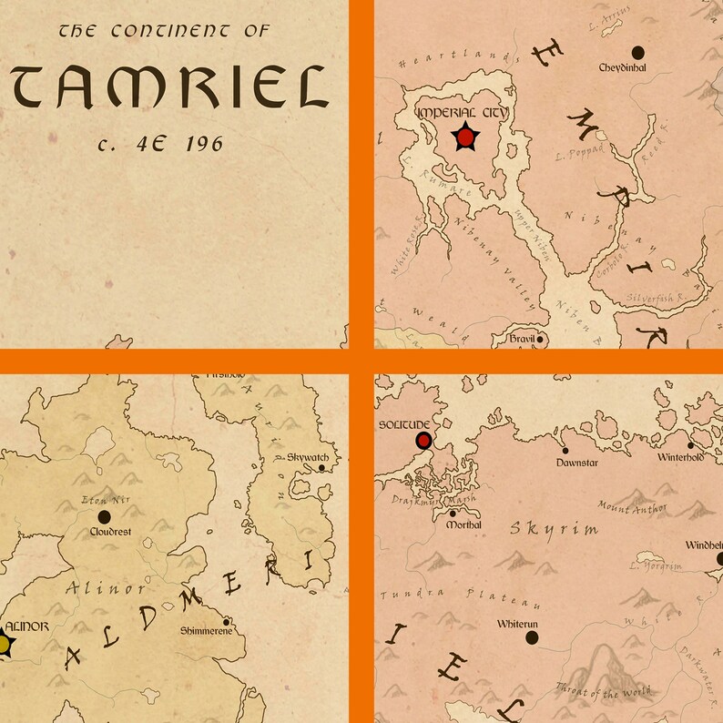 Map of Tamriel Canvas Wall Art, Fantasy Map Art, Living Room Decor ...