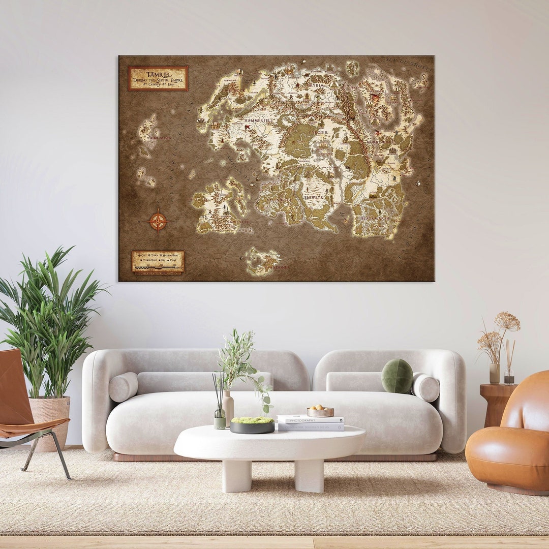Map of Tamriel Canvas Wall Art, Fantasy Map Art, Living Room Decor ...
