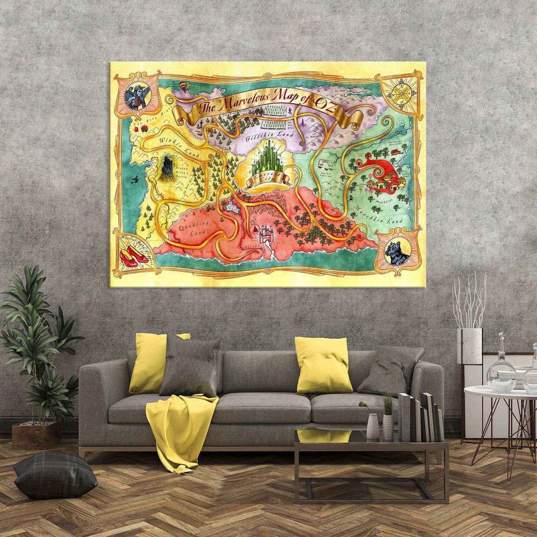 The Wizard of Oz Map Canvas Wall Art, Fantasy Map Print, Land of Oz Map ...