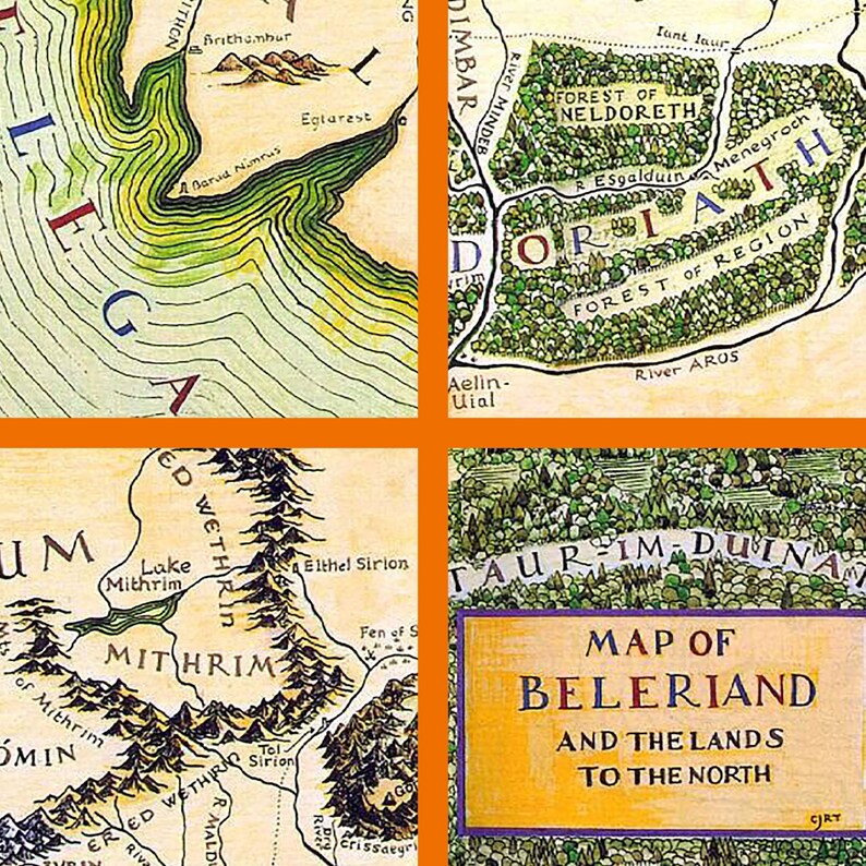 Beleriand Map Print, Map of Middle Earth Canvas Wall Art Hanger, Lord ...