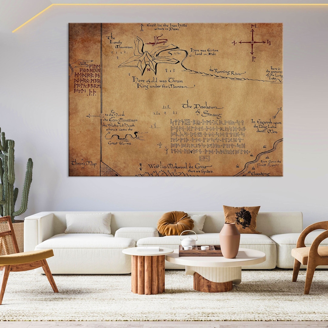 Hobbit Map, Map of Middle Earth Canvas Wall Art, Thorins Map Print ...