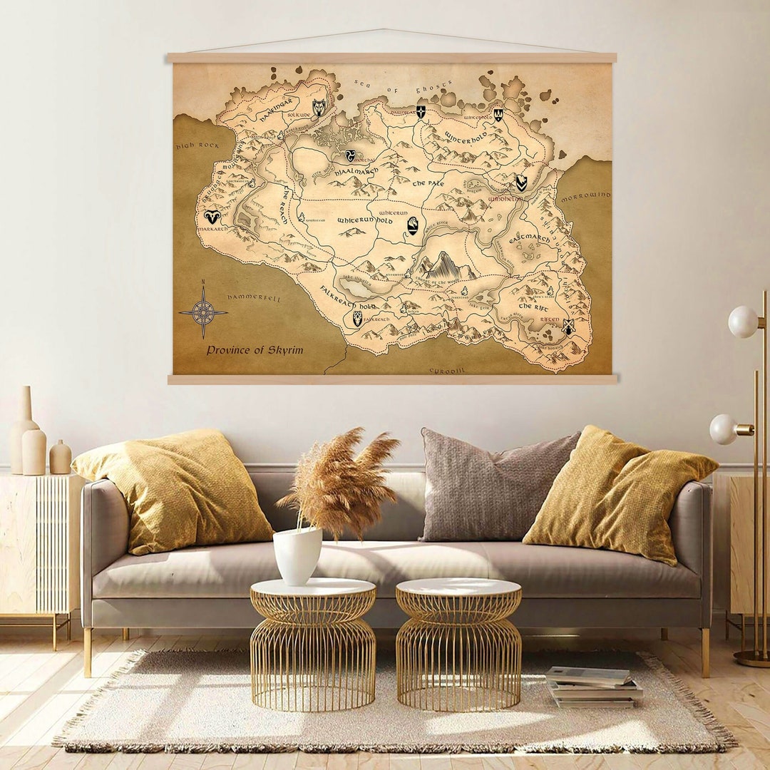 Skyrim Map Canvas Wall Art Hanger, Hanging Skyrim Art, Living Room ...