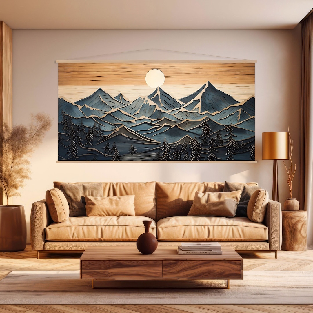 Wood Wall Art Mountain Canvas Wall Art Hanger, Wood Texture Canvas ...