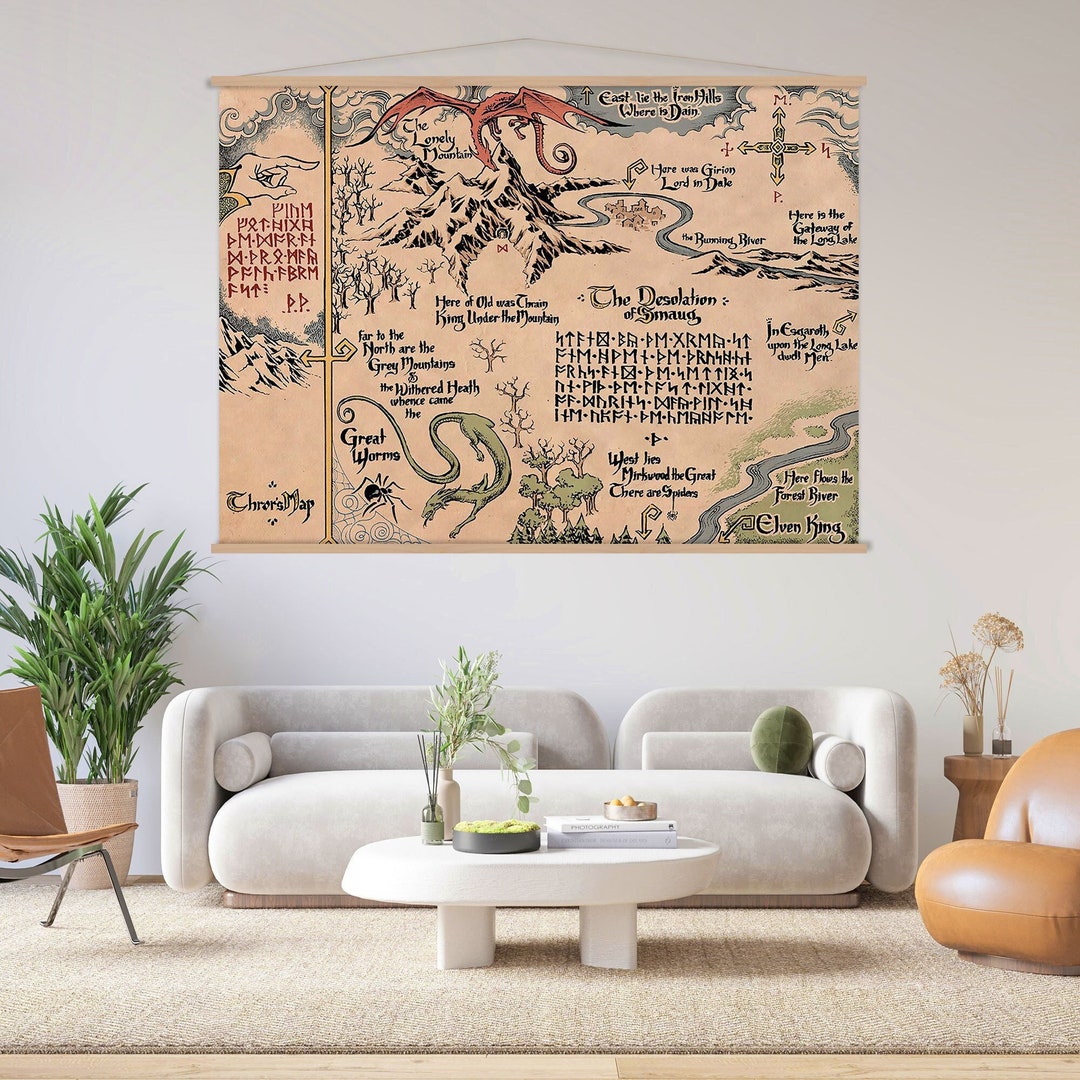 Map of Middle Earth Canvas Wall Art Hanger, Hobbit Map Print, Lord of ...