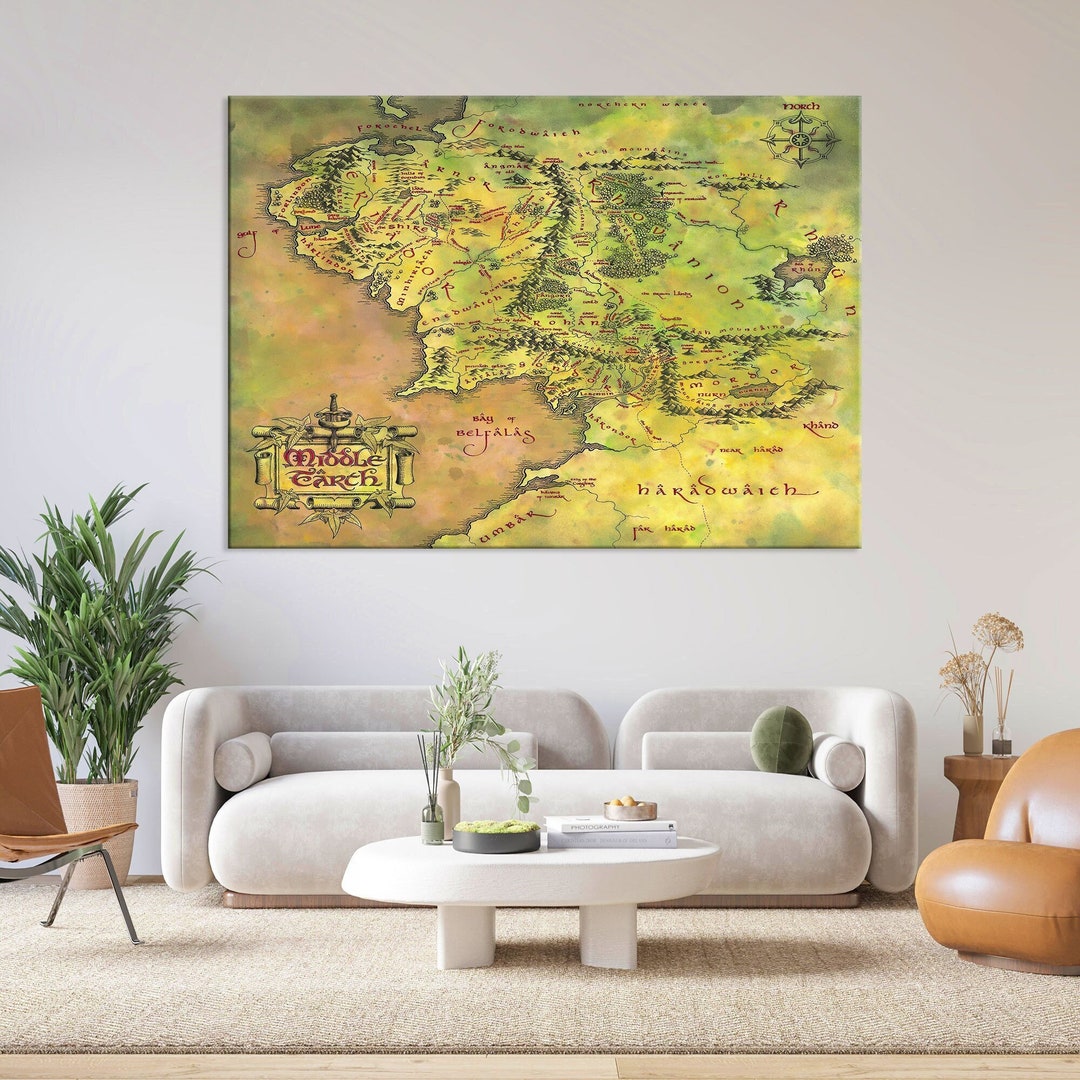 Map of Middle Earth Canvas Wall Art, Lord of the Ring Art, Living Room ...