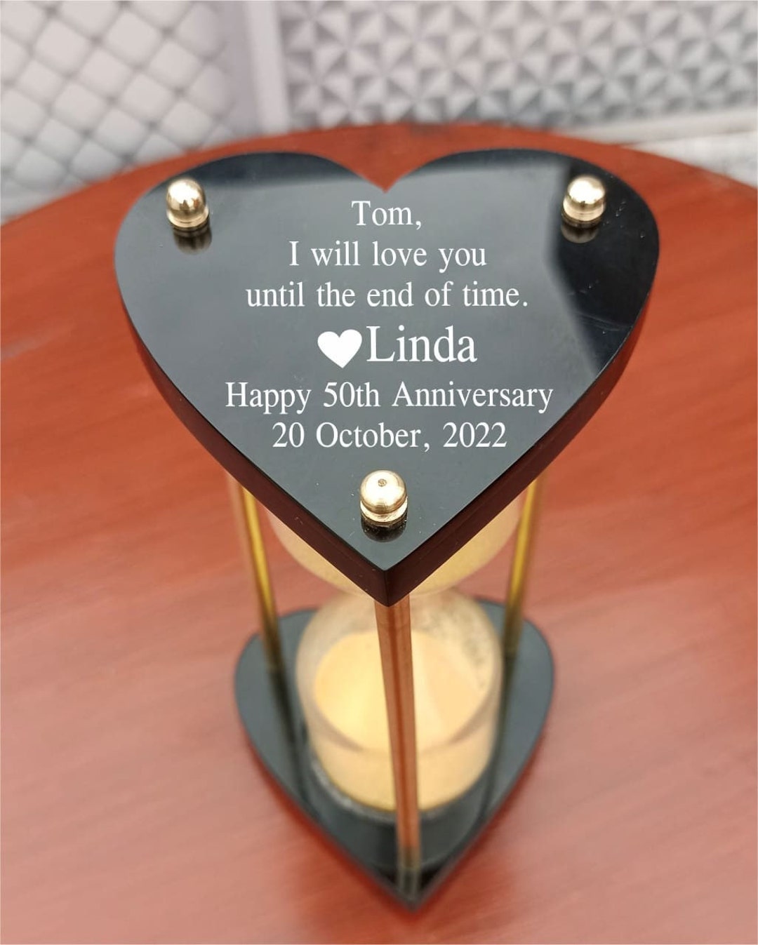 Engraved Acrylic Hourglass | Personalized Anniversary Sand Timer ...
