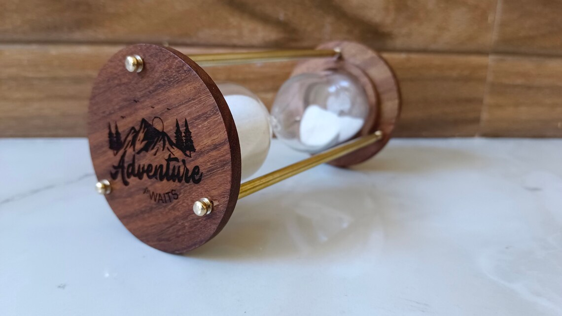 Engraved Wooden Hourglass: Personalized Sand Timer, Brass Accents - Etsy