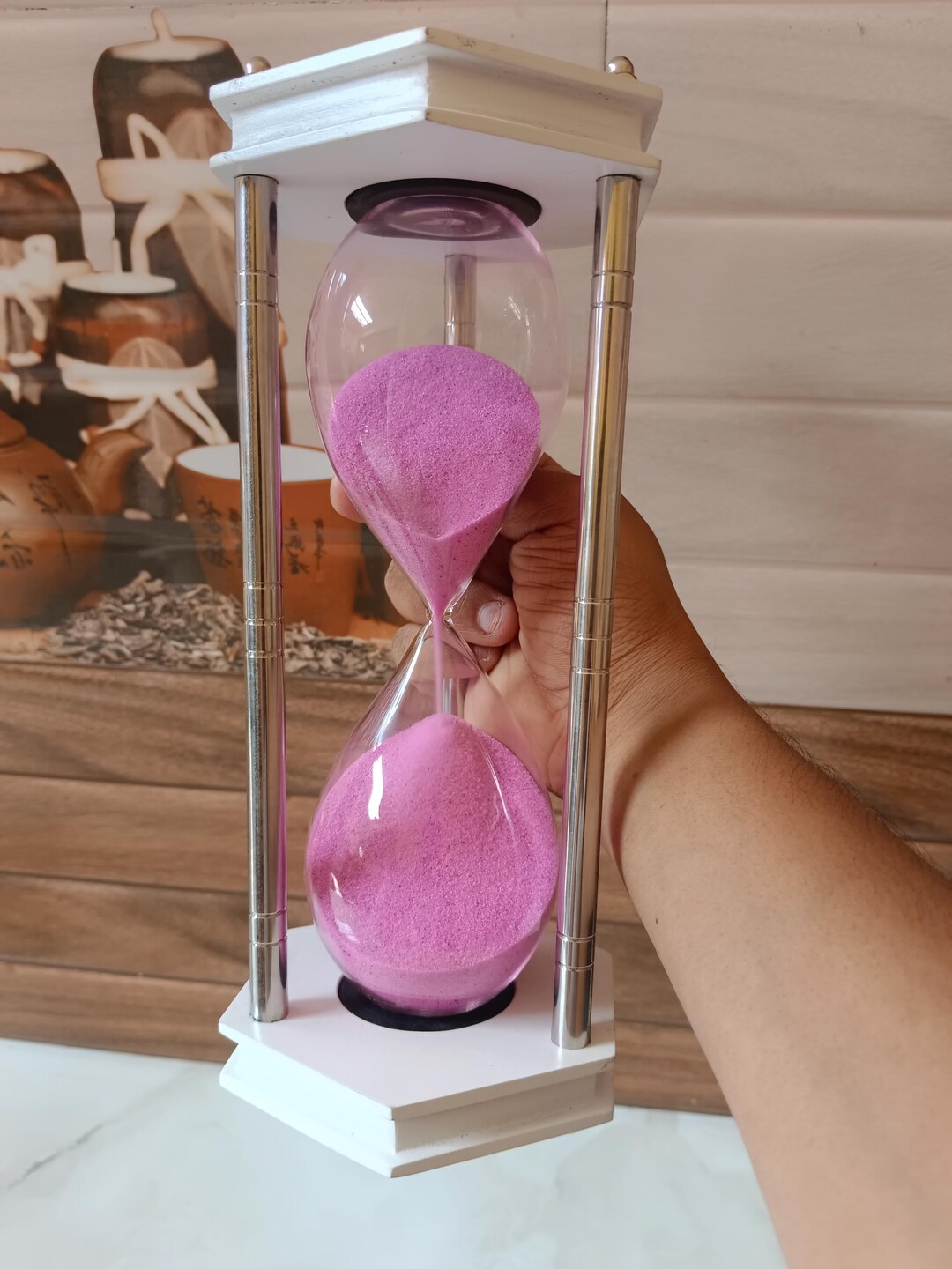 Custom Engraving Wood Refillable Hourglass | Personalized Hourglass for ...