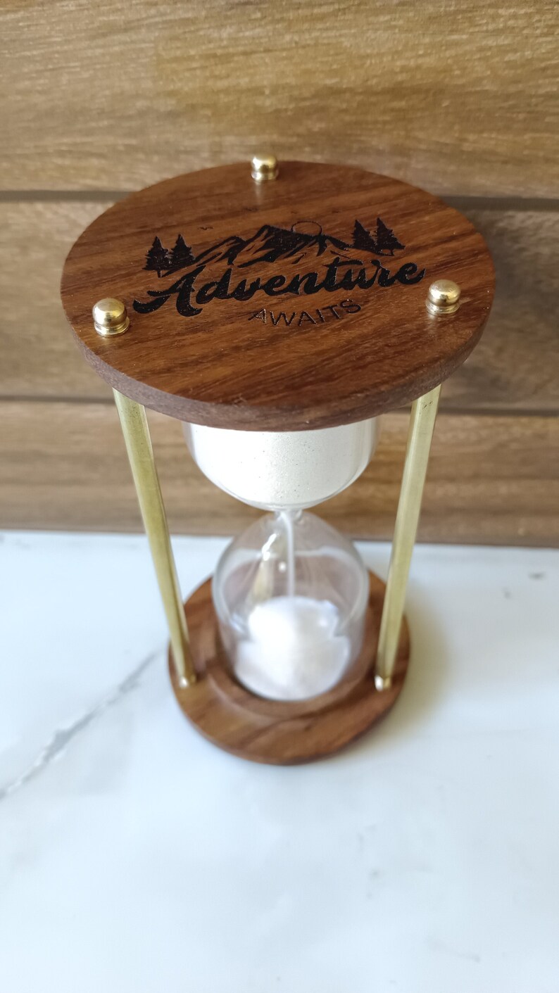 Engraved Wooden Hourglass: Personalized Sand Timer, Brass Accents - Etsy