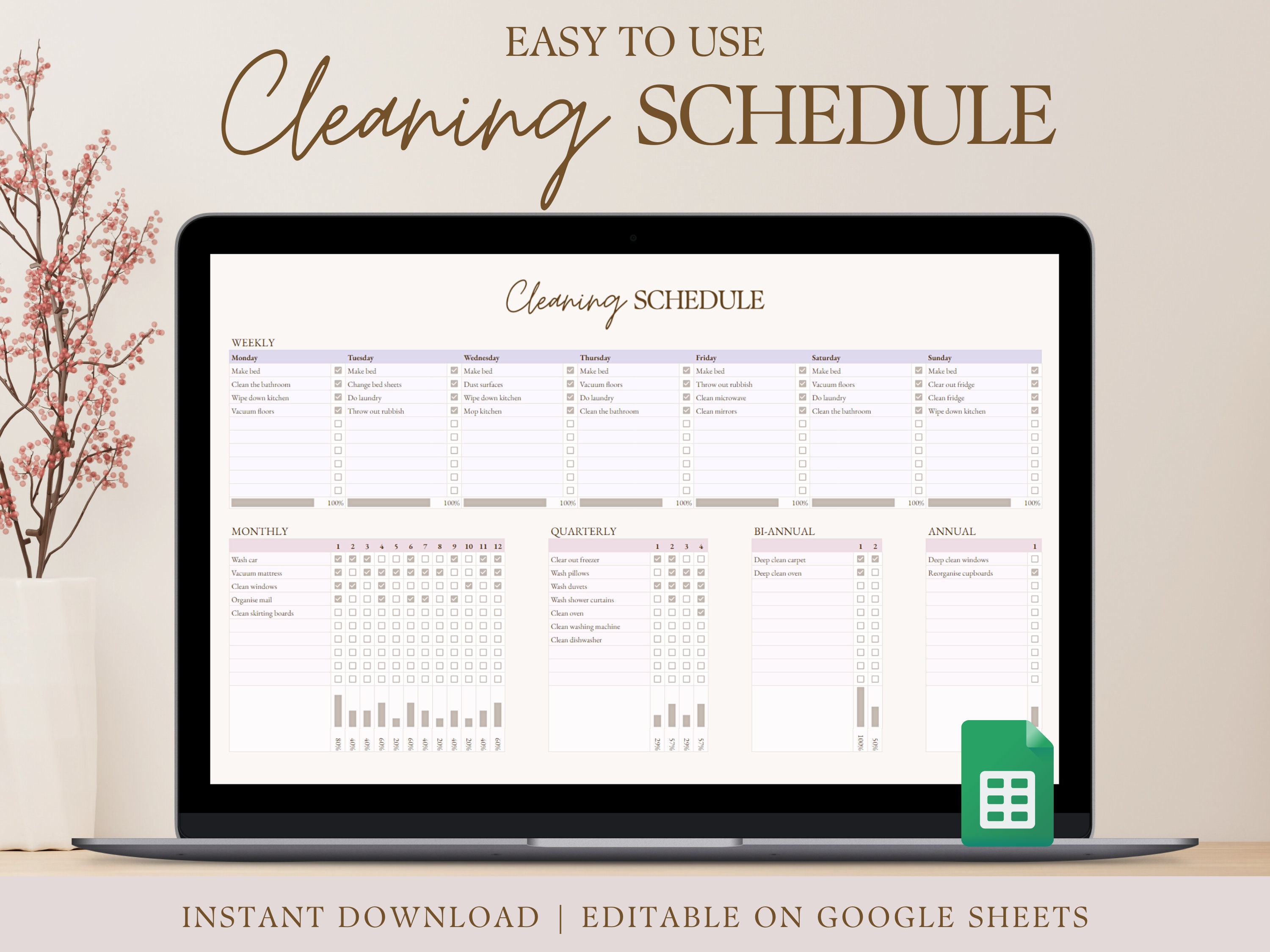 Editable Cleaning Schedule Spreadsheet on Google Sheets, Digital ...