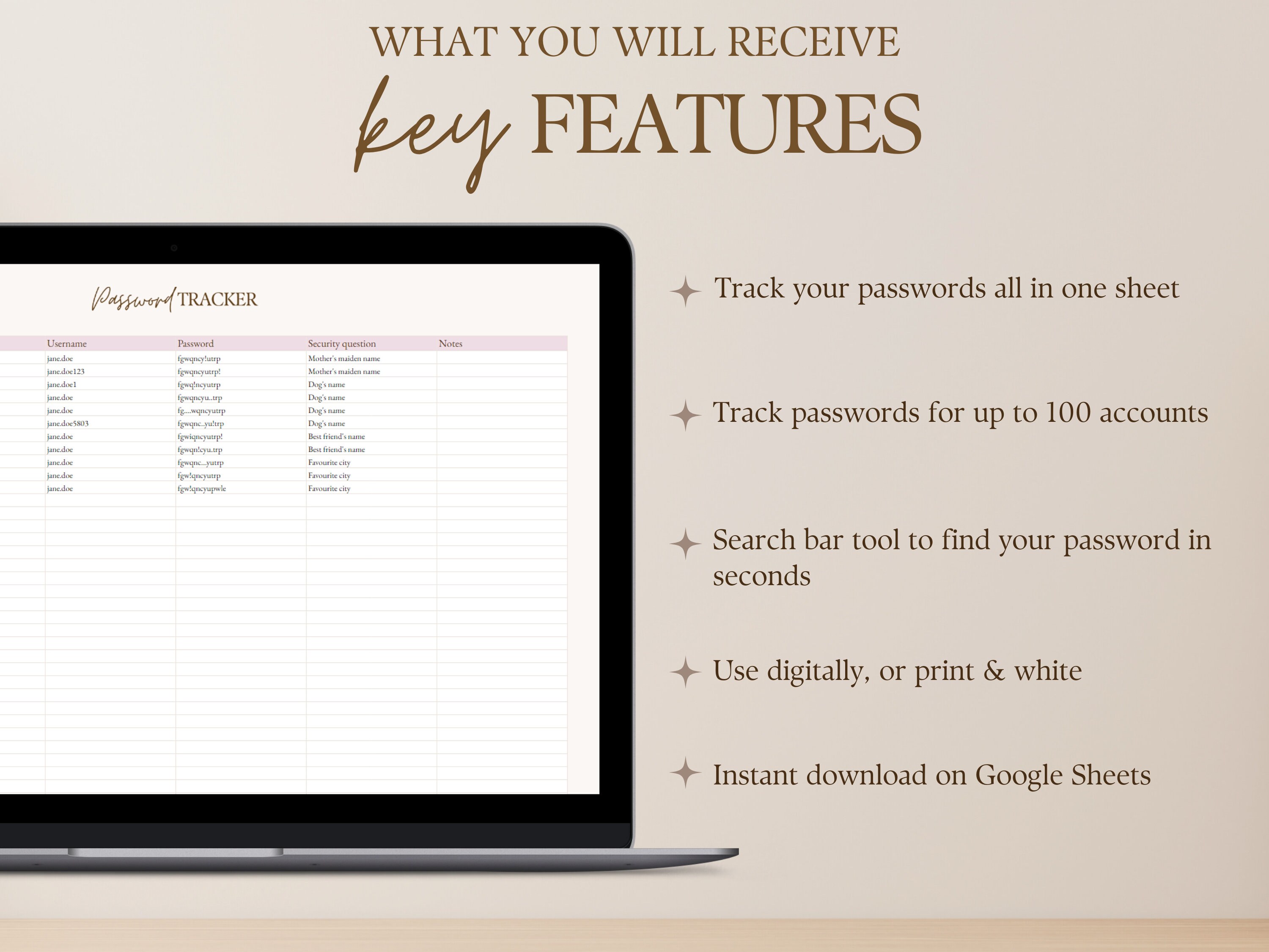 Password Tracker on Google Sheets, Username Details, Password Reminder ...