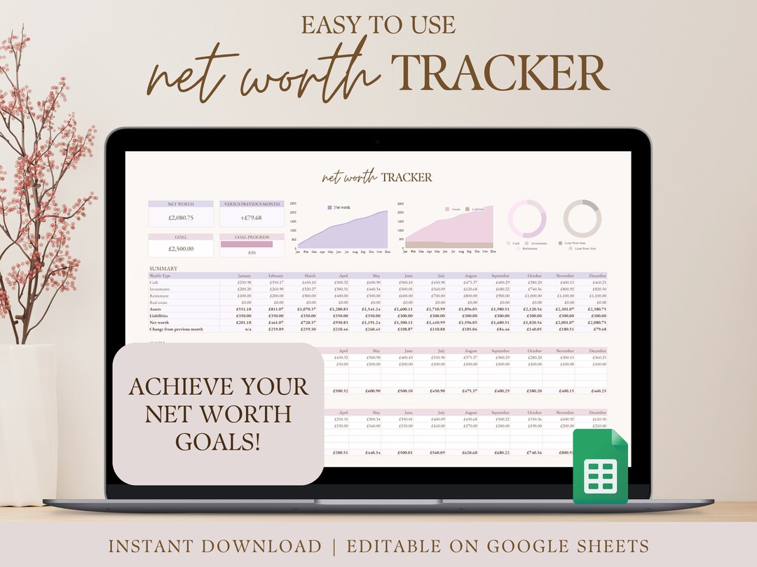 Net Worth Tracker Spreadsheet Template on Google Sheets, Net Worth ...