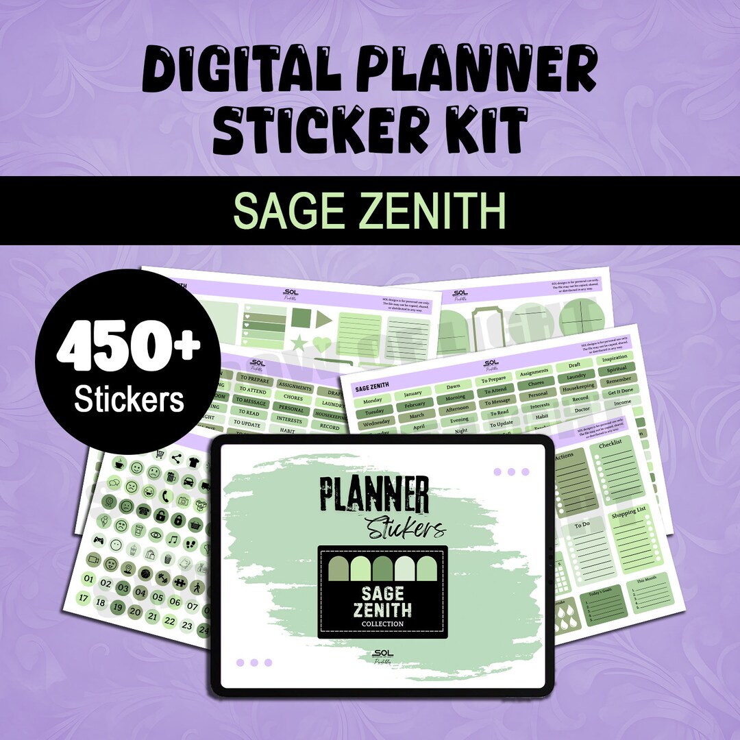Sage Zenith Digital Planner Stickers Kit PDF Printables Minimalist ...