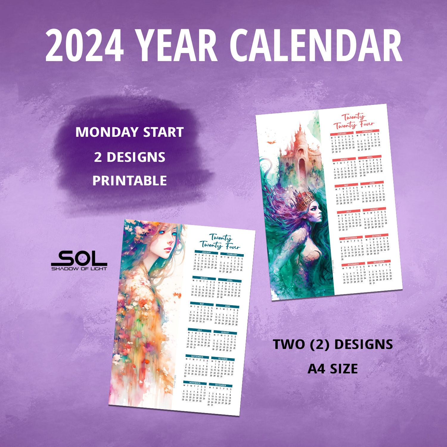 2024 Year Calendar, Yearly Calendar 2024, Year at a Glance, Year ...