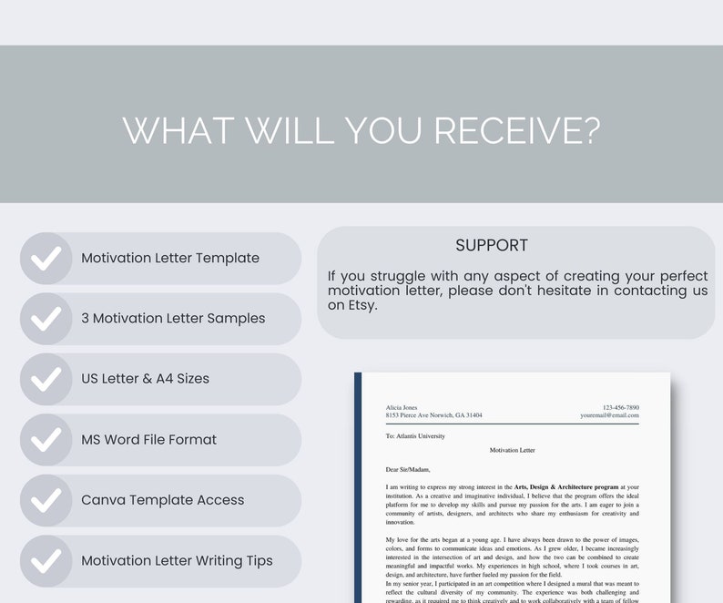 Motivation Letter Template Sample Letters & Writing Tips - Etsy