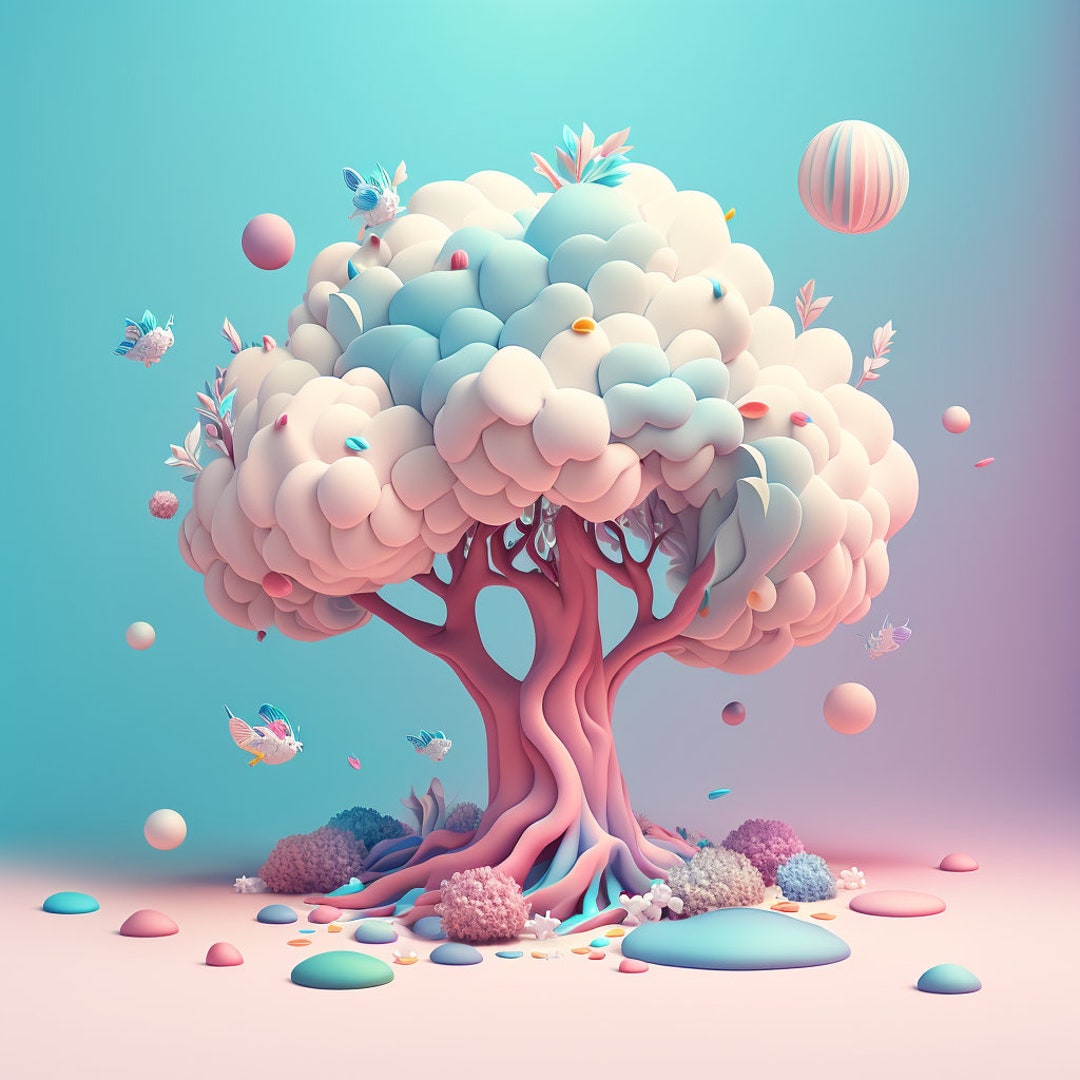 Colorful Tree Art Printable, Kids Tree Wall Art Printable, AI Generated ...