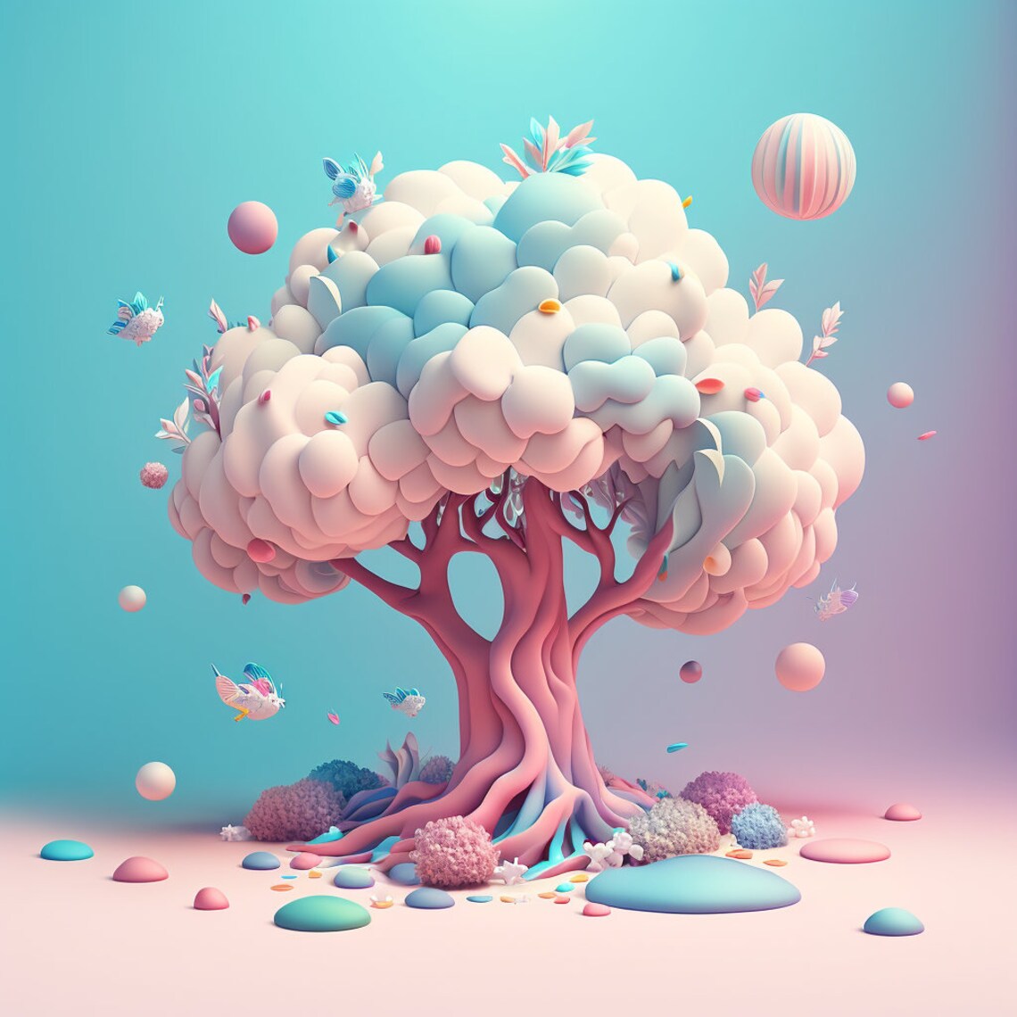 Colorful Tree Art Printable, Kids Tree Wall Art Printable, AI Generated ...