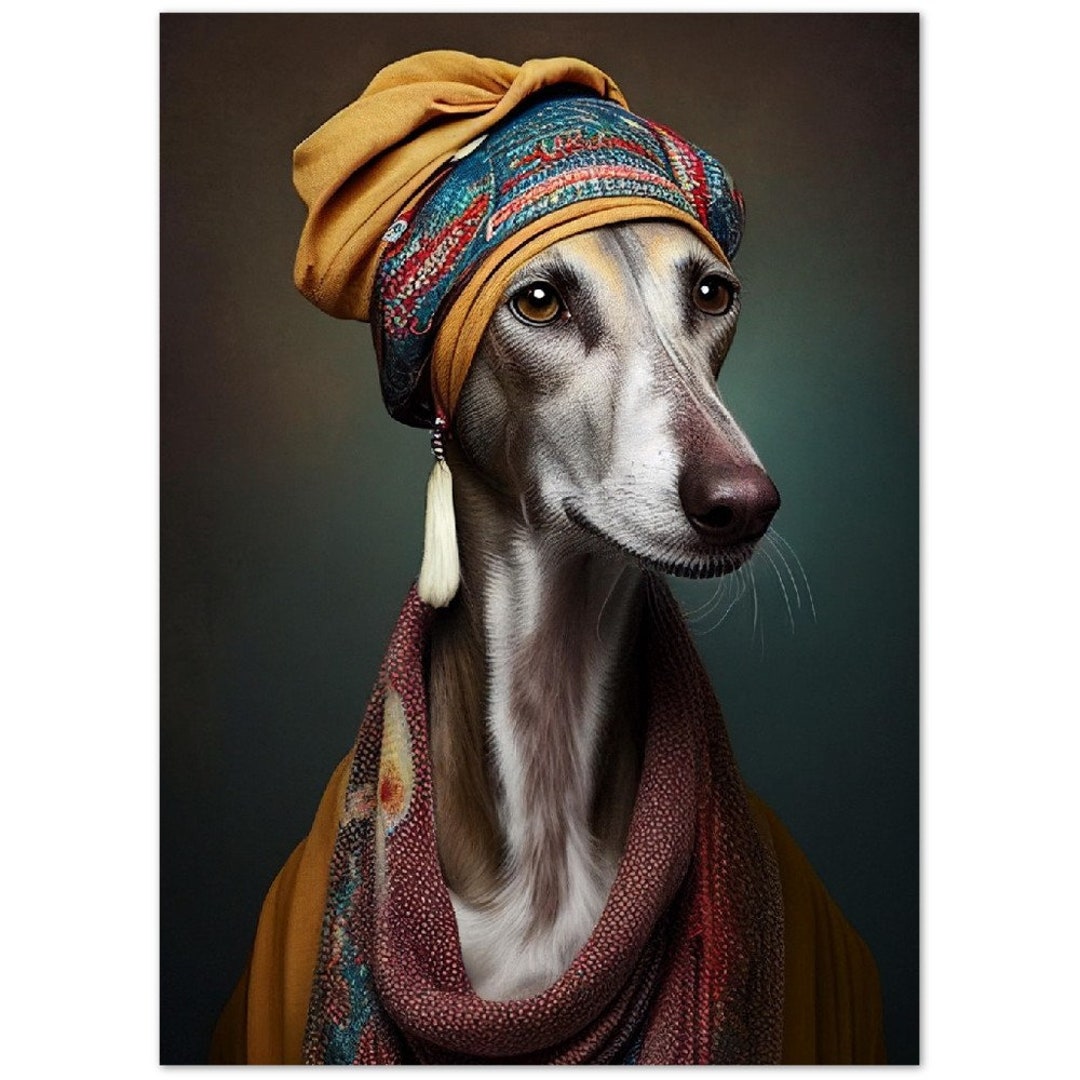 Bohemian Spanish Greyhound Poster With Hat and Scarf | Poster of ...