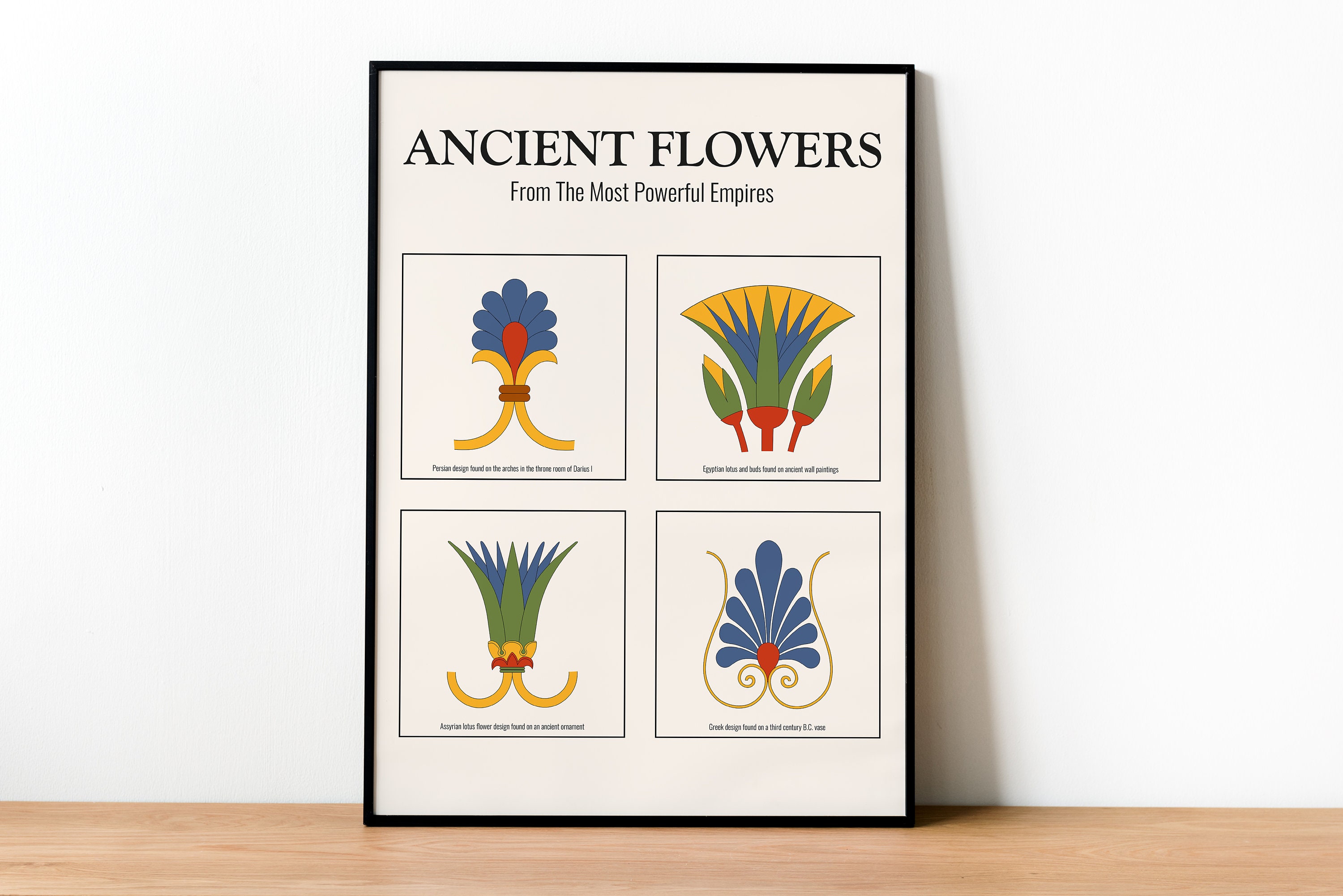 Ancient Flowers Retro Wall Art Persian, Egyptian, Assyrian, Greek ...