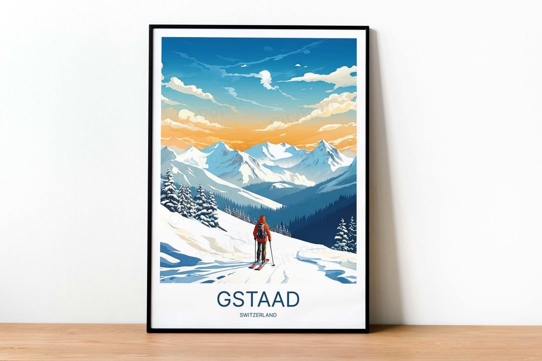 Gstaad Ski Travel Print Wandkunst Schweiz Poster Gstaad ...