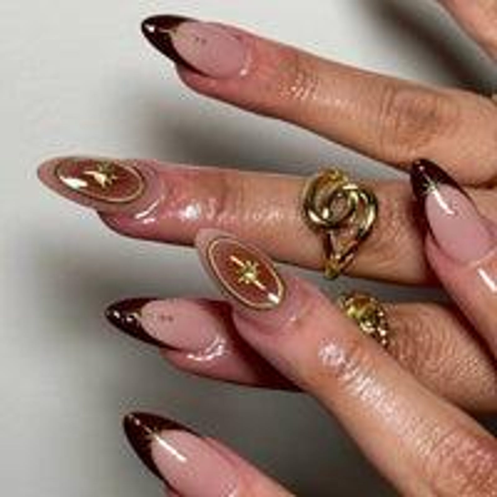 Almond Metallic Finger Chrome French Tip Nails - Etsy