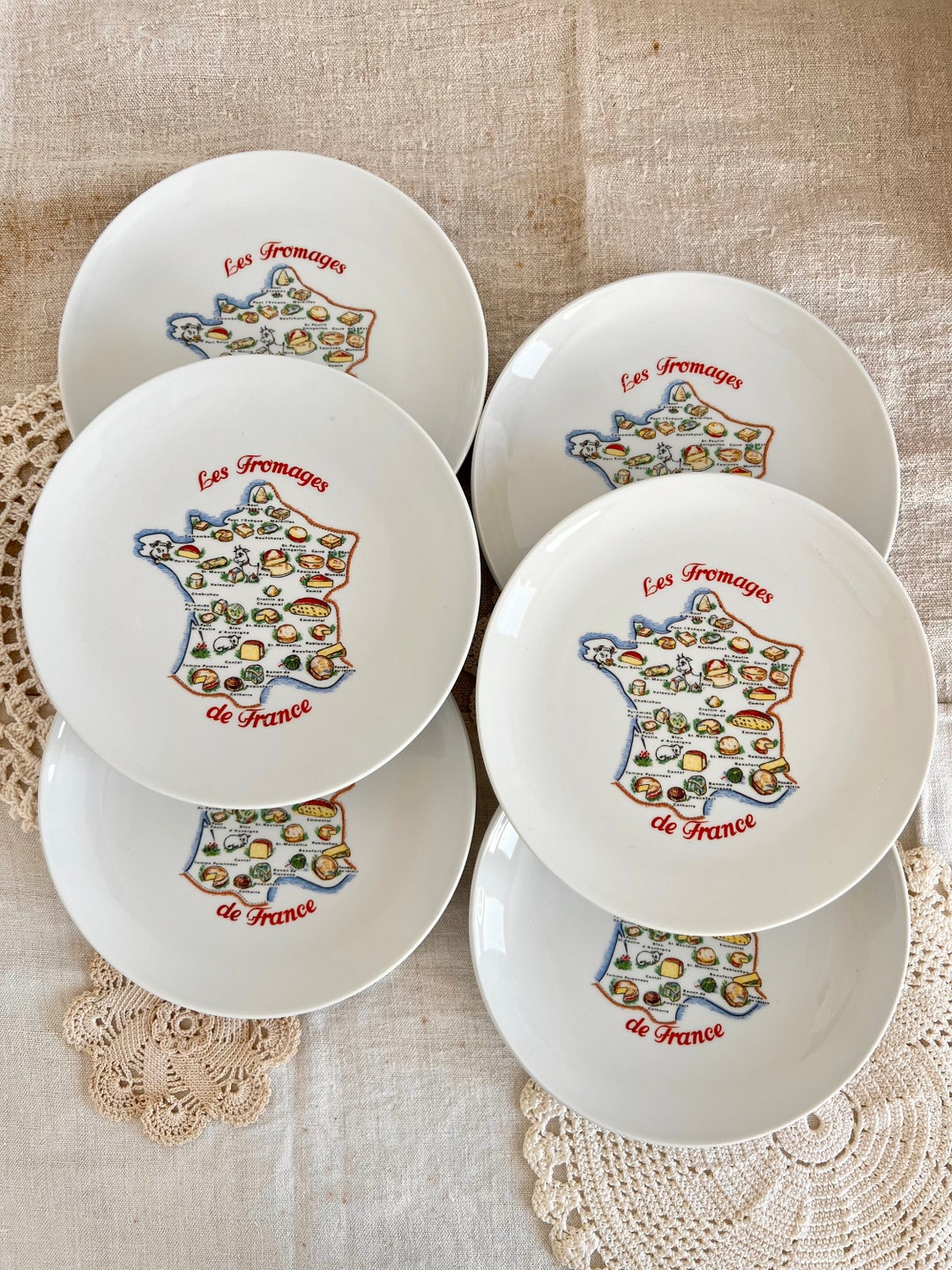 1990s French Vintage Set of 6 Vintage Euro French Porcelain Cheese ...