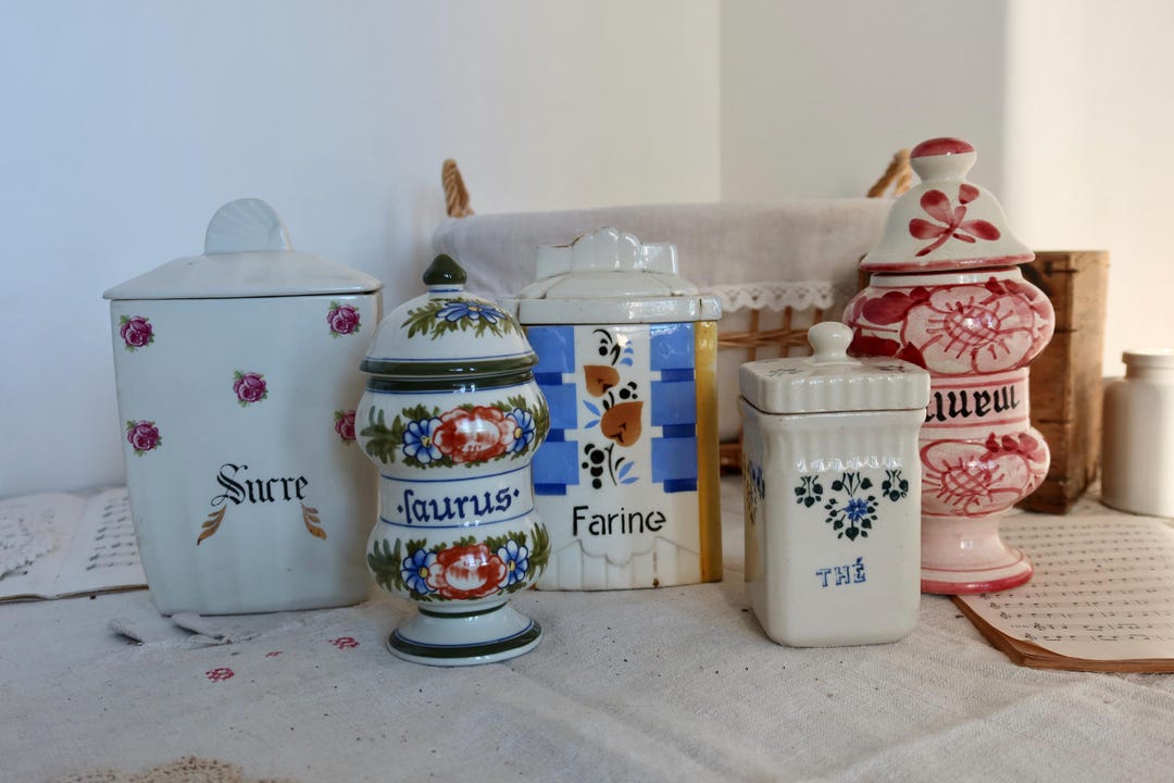 5 Vintage Mismatched Porcelain and Earthenware Spice Jars Cottage Core ...