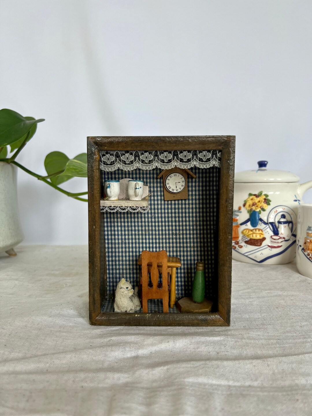 French DIORAMA BOX Cottage Core Decor Wood Frame Diorama Antique ...