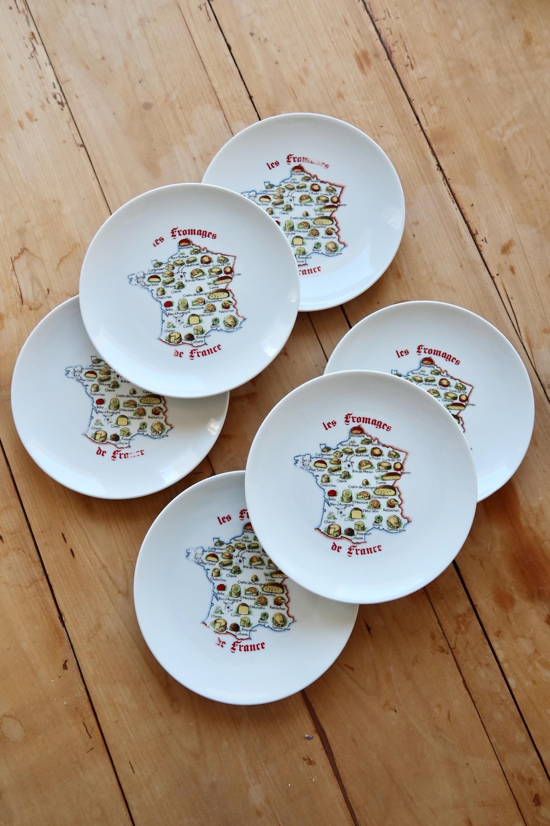 6 Vintage Porcelain Euro Cheese Plates Antique French Dinnerware ...