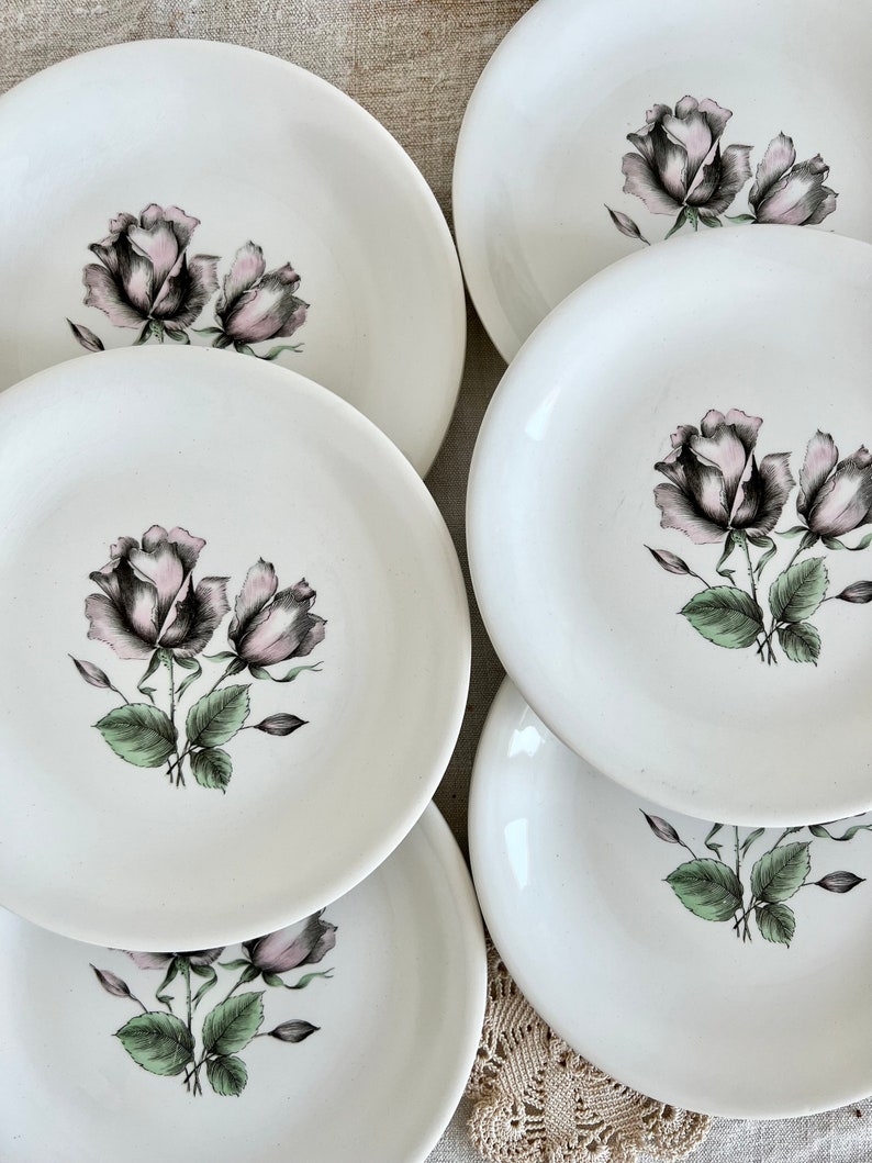 1900s French Vintage 6 Vintage Porcelain Dessert Plates Moulins Des ...