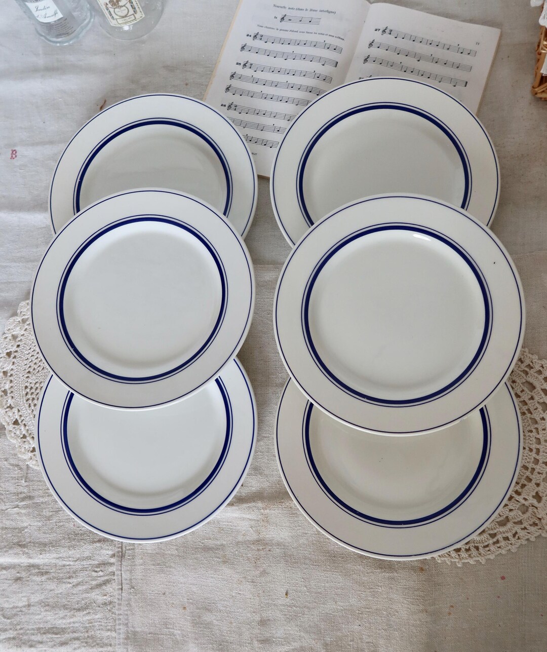 6 Vintage French Bistro Style Porcelain Dessert Plates Antique French ...
