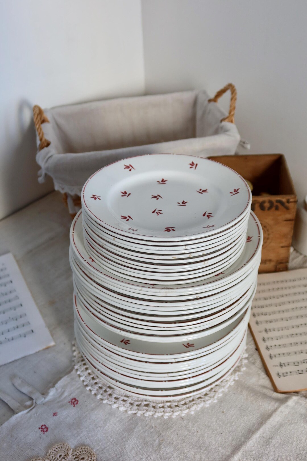 Nimy Belgian Earthenware Dessert Plates With Red Pattern - Tableware ...