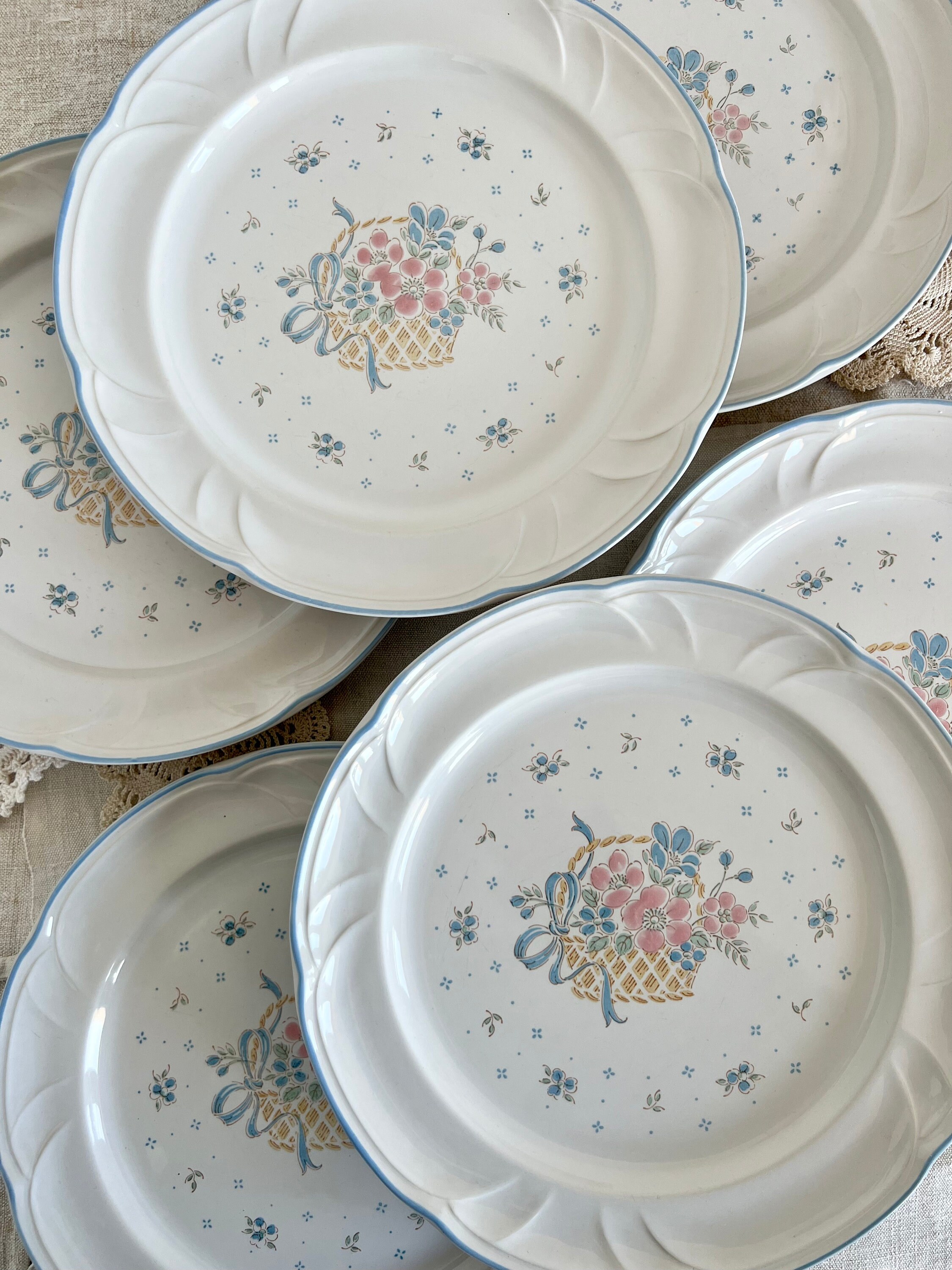 FLORAL PATTERN PLATE, 6 Vintage Flat Plates Country Basket Collection ...