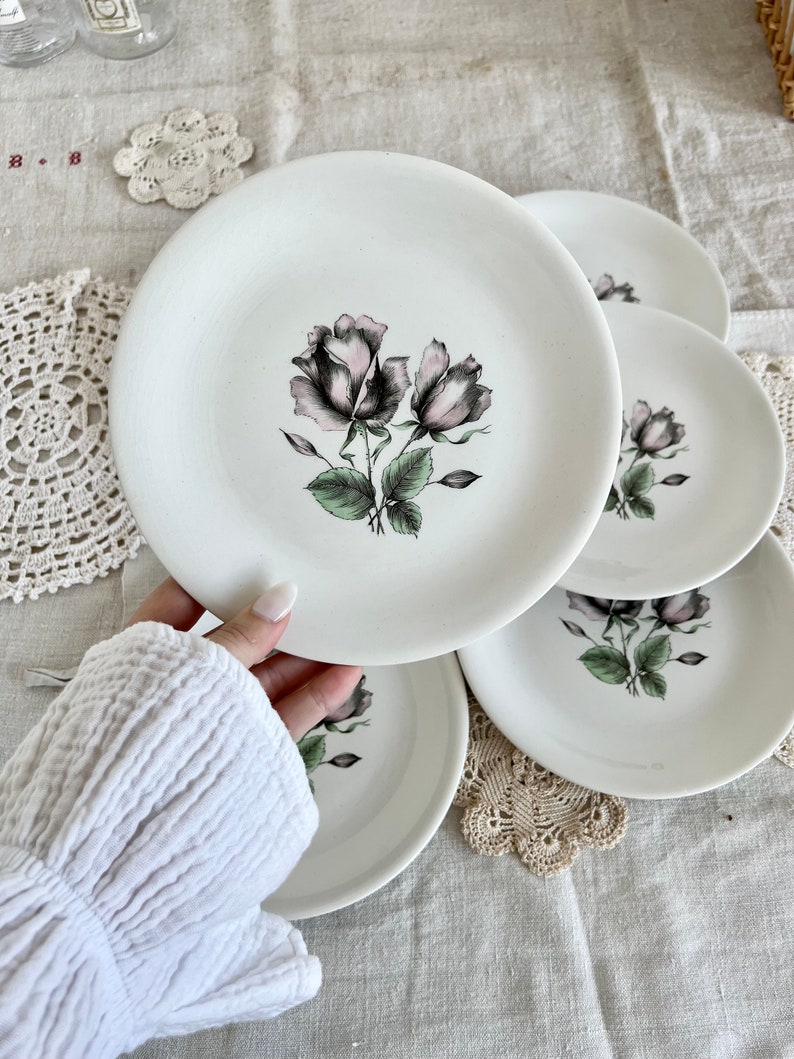 1900s French Vintage 6 Vintage Porcelain Dessert Plates Moulins Des ...