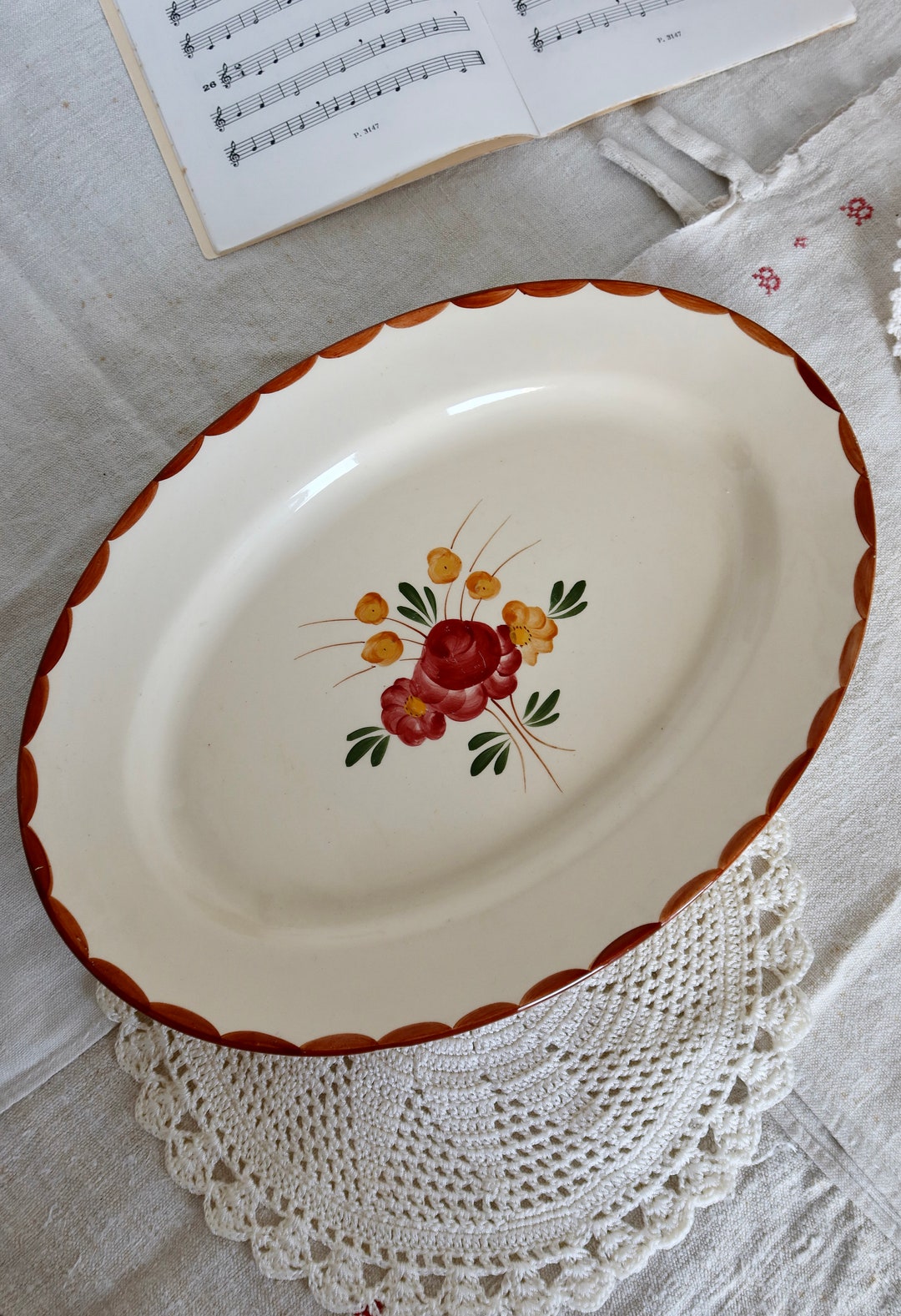 1950s French Vintage Vintage Oval Serving Dish Earthenware Longchamp ...