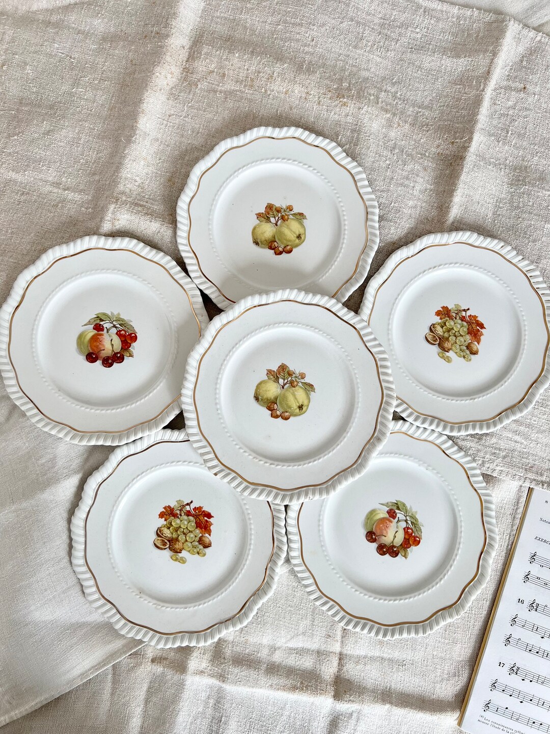 GOLD BORDER PLATES White Vintage Plate Fruit Pattern Plates - Etsy