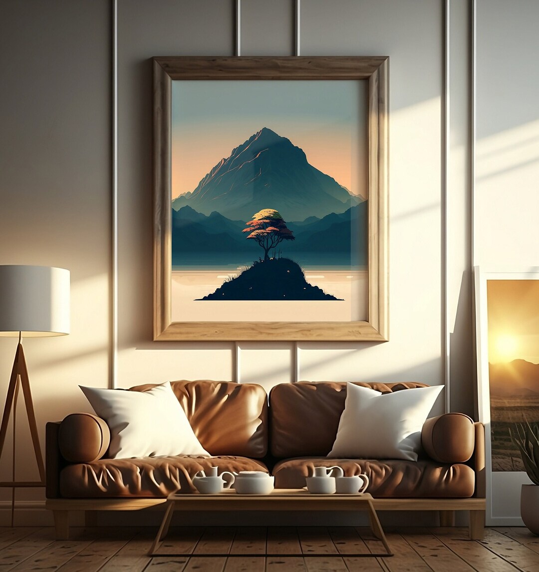 Printable Digital Art Autumn Tree in Front of the Mountain High ...
