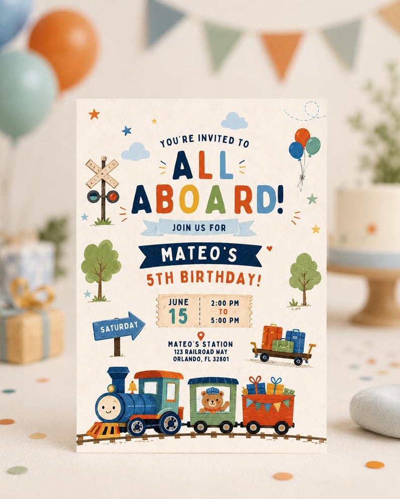 Editable Train Birthday Invitation Canva Template, All Aboard - Etsy ...