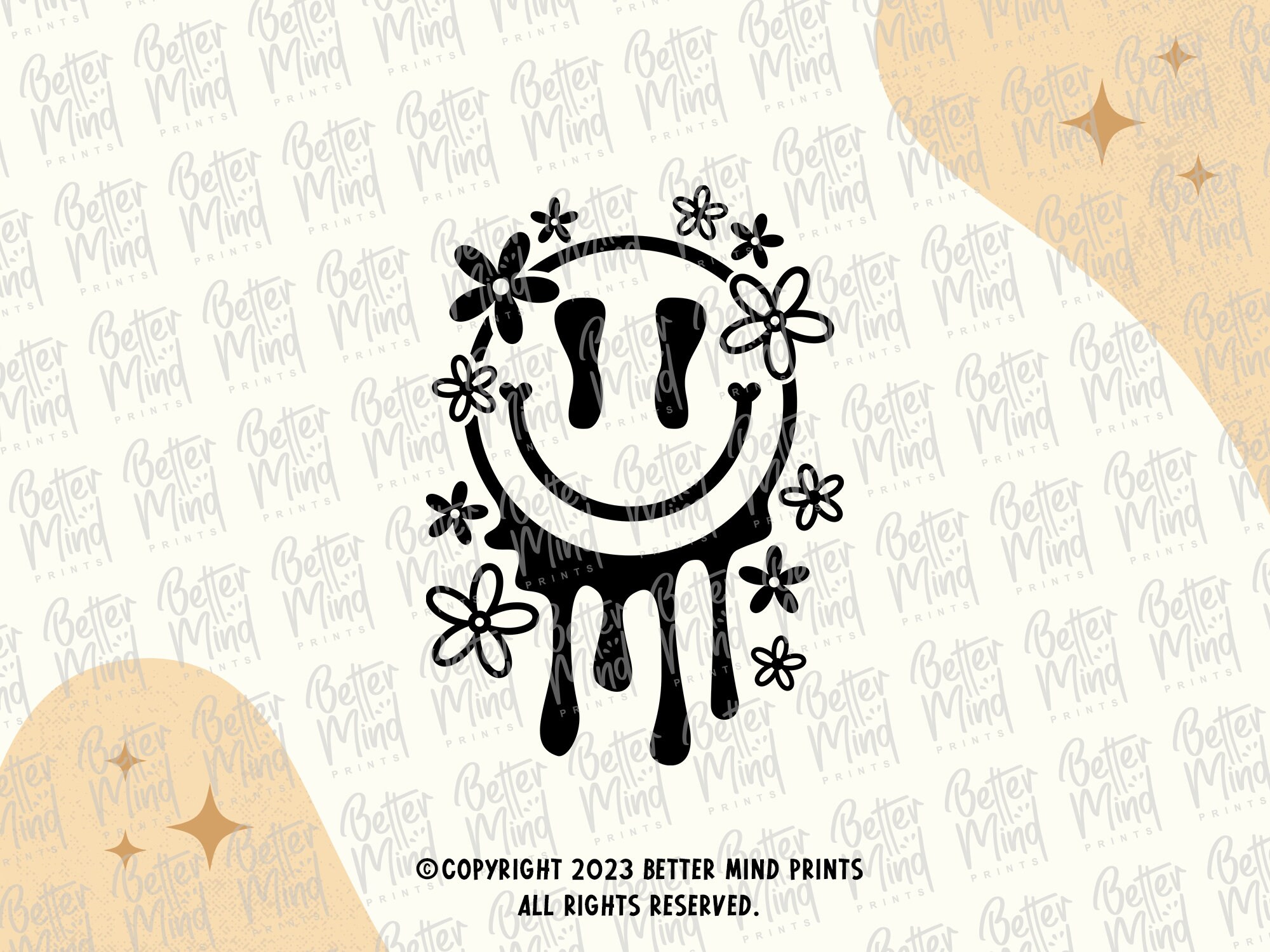 Drippy Smiley Face SVG PNG: Boho Hippie Good Vibes File (digital ...