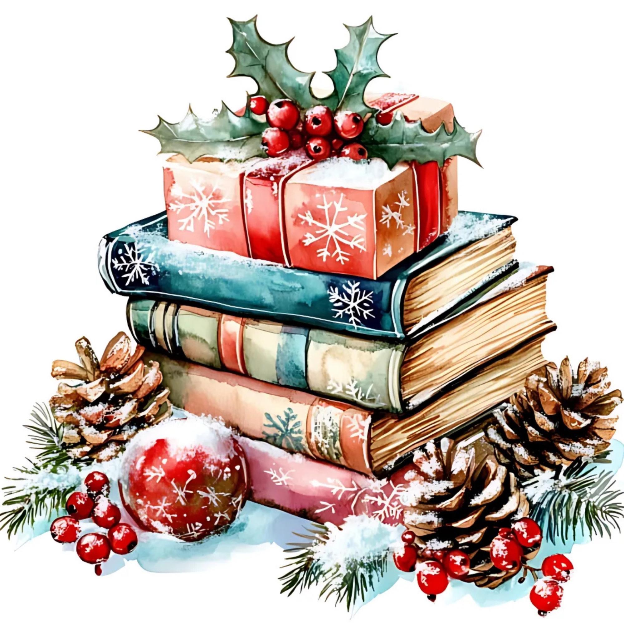 Christmas Book Clipart Xmas Gift Snowflake Pine Cone Holly Berry High ...