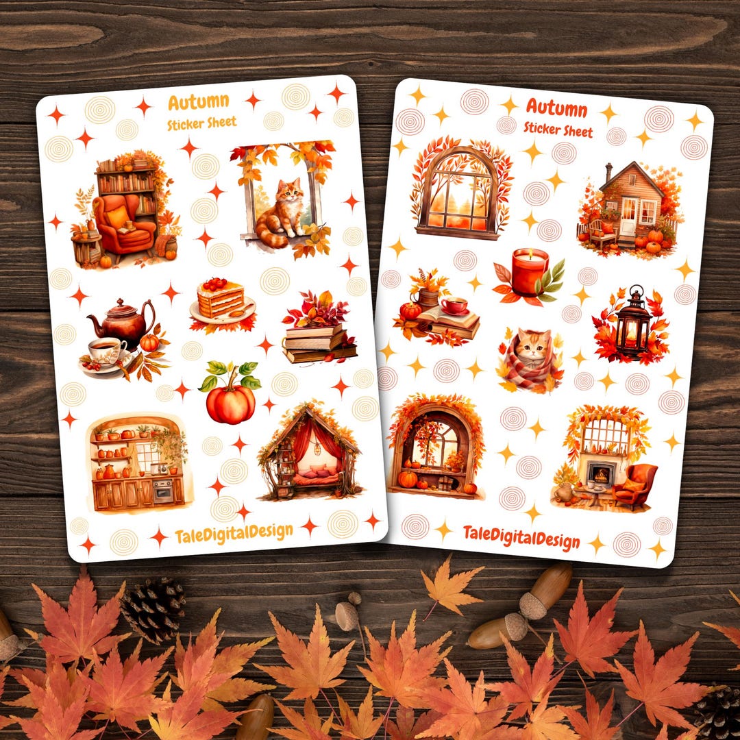 Autumn, Fall Sticker Sheet Cottage Pumpkin Plants Sticker Nature Bullet ...