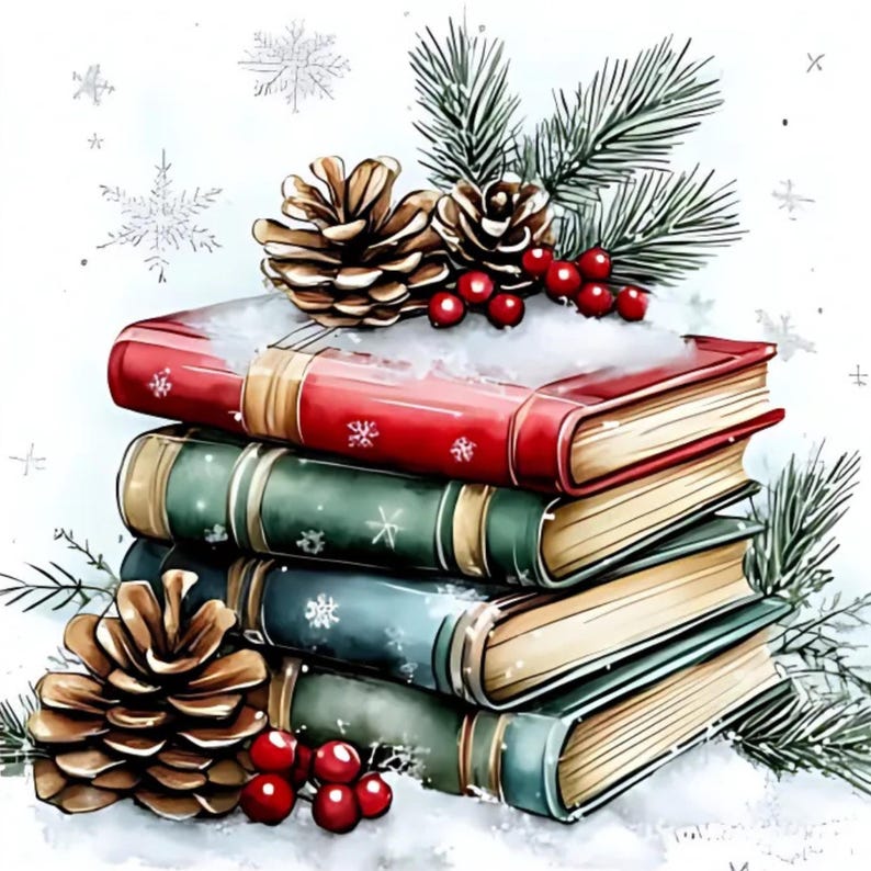 Christmas Book Clipart Xmas Gift Snowflake Pine Cone Holly Berry High Quality PNG Digital ...