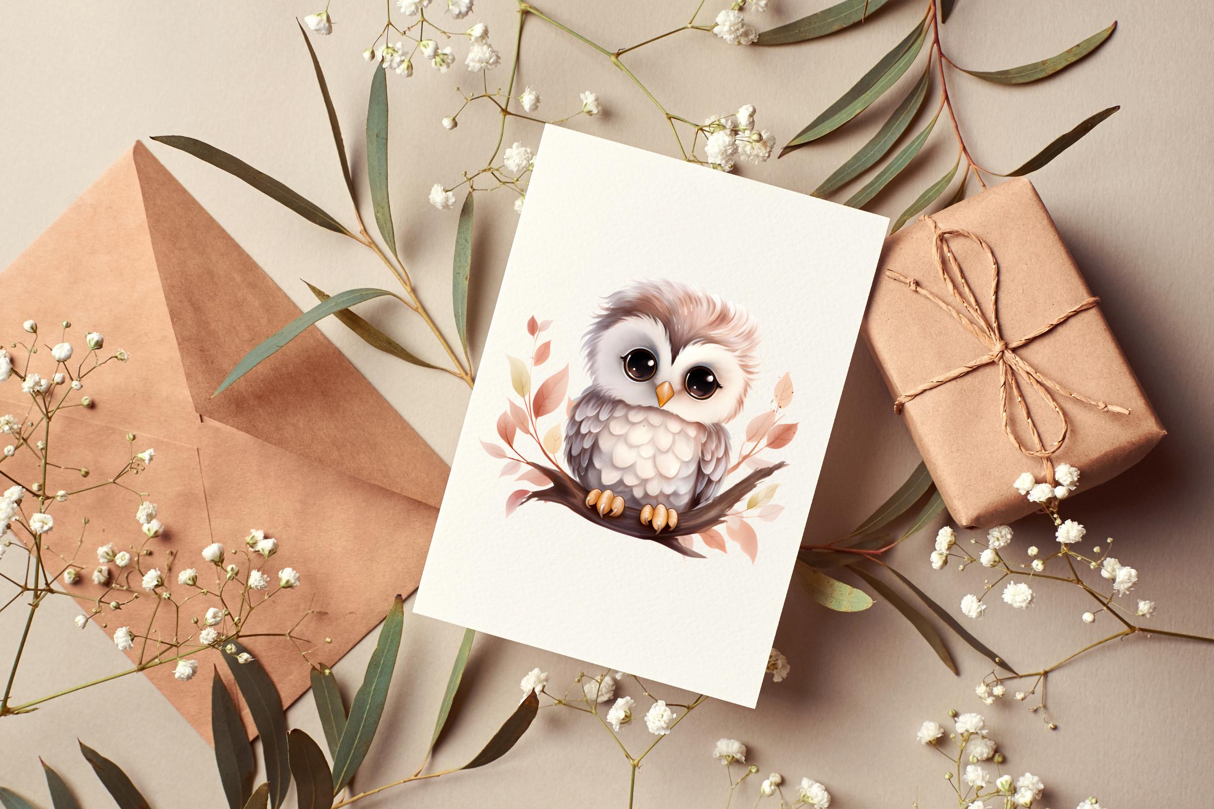 Baby Owl Clipart PNG Digital Download Owl With Flower Baby Animal ...