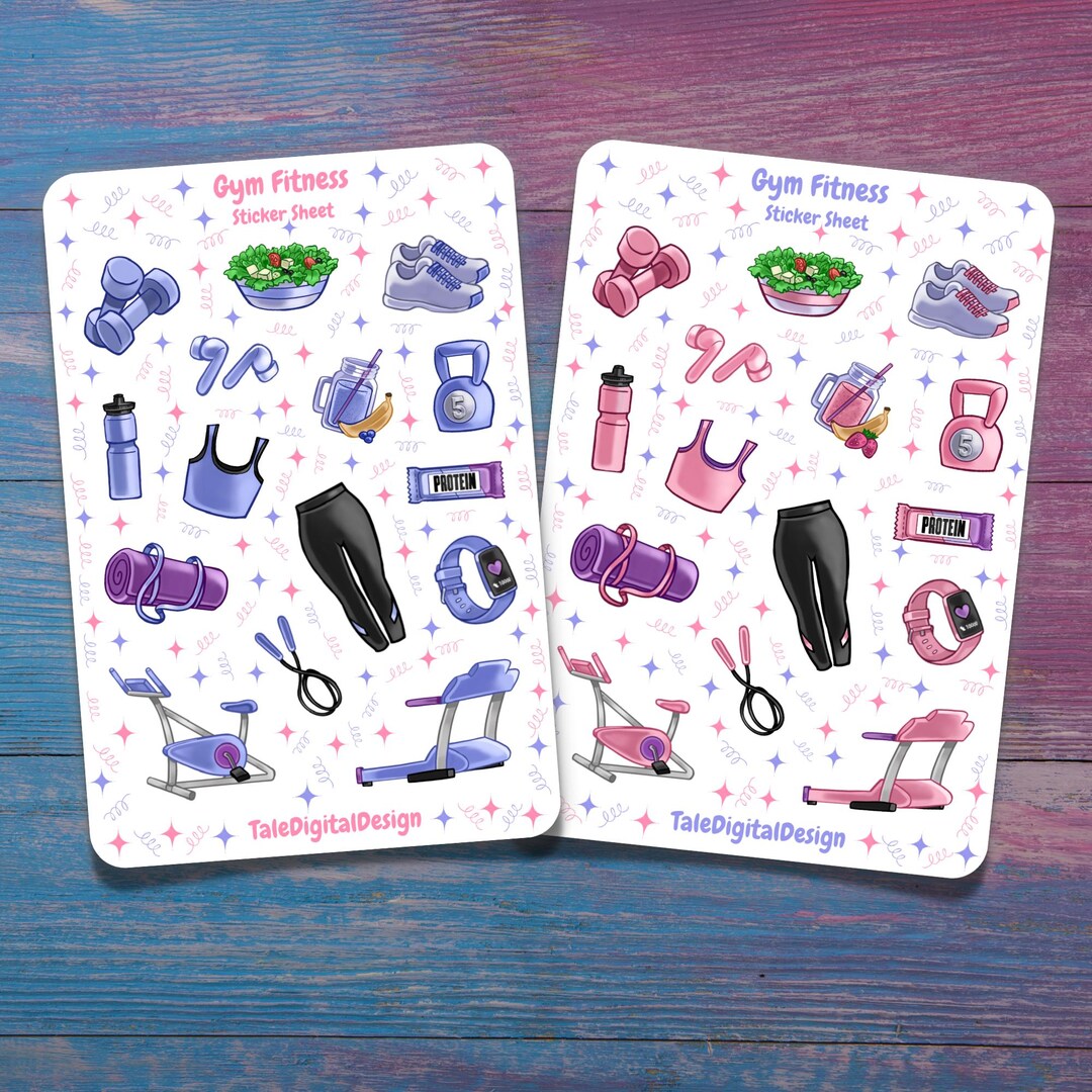 Gym Fitness Sticker Sheet Running Shoes Dumbbells Yoga Mat Spin Bike ...