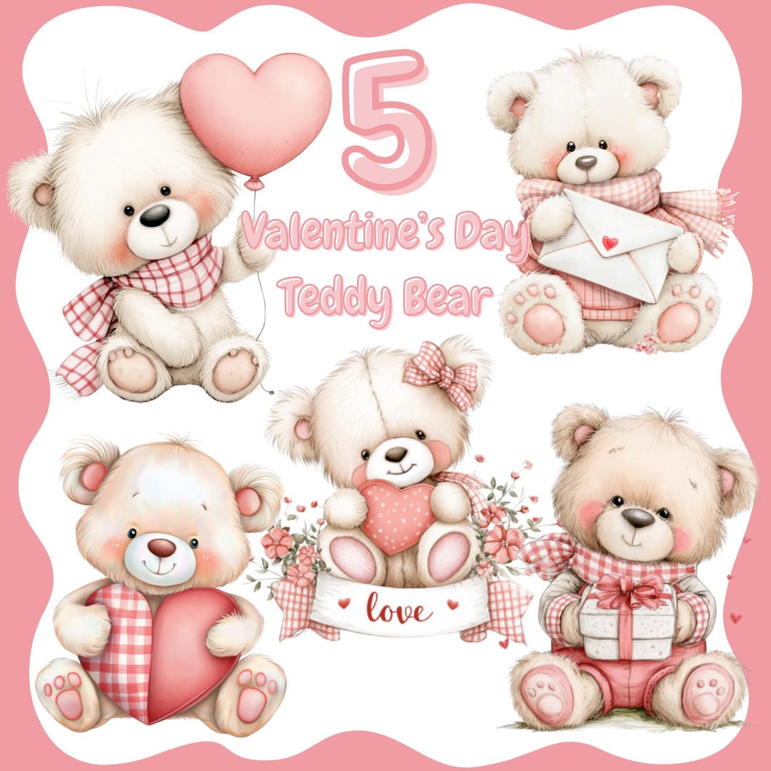 Valentine's Day Teddy Bear Clipart: Love Graphics PNG Set (digital ...