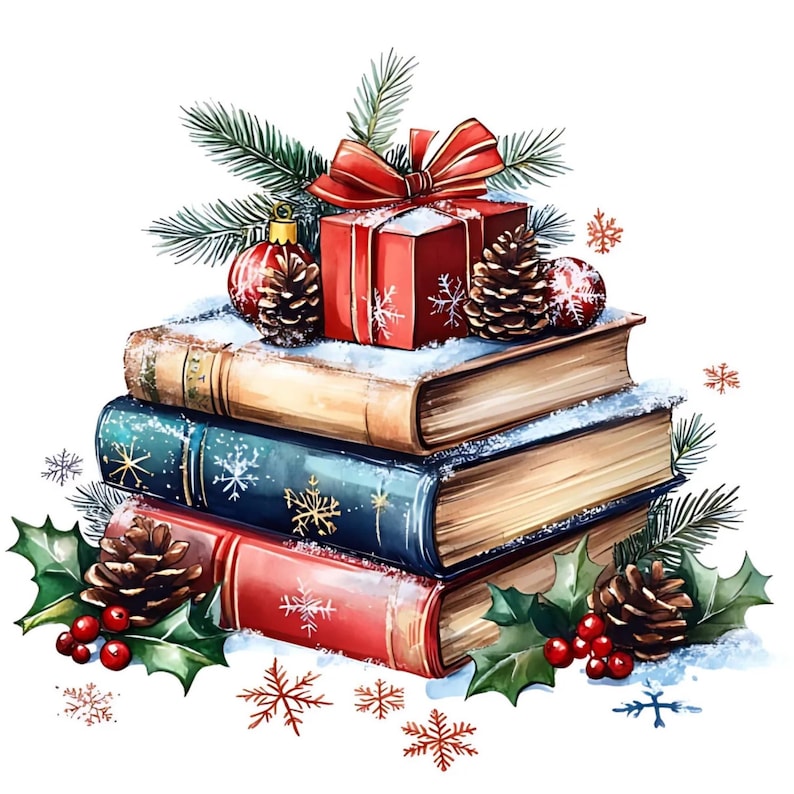Christmas Book Clipart Xmas Gift Snowflake Pine Cone Holly Berry High ...