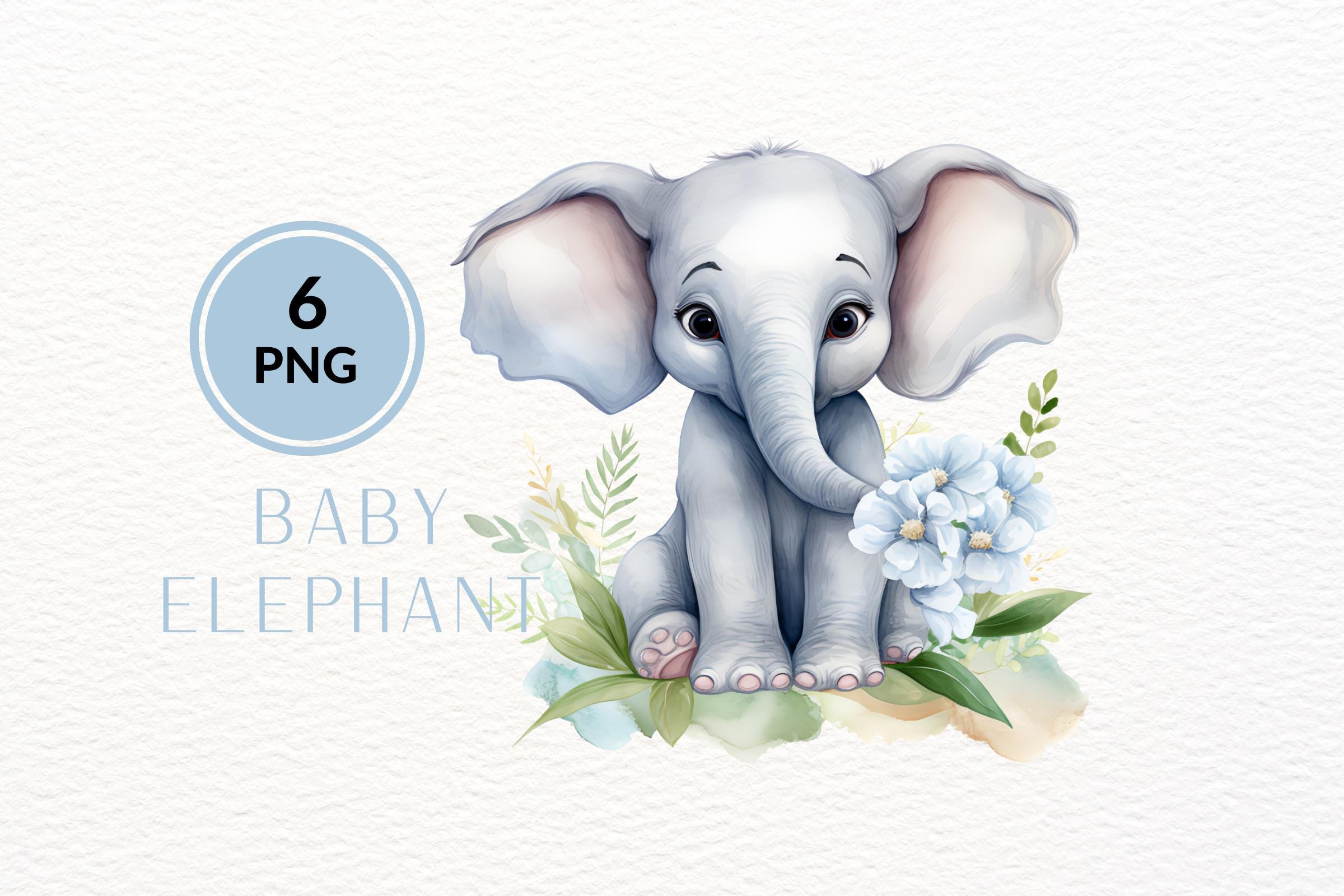 Baby Elephant Clipart PNG Digital Download Elephant With Flower Baby ...