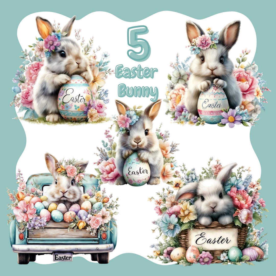 Easter Bunny Rabbit Clipart: Cartoon Graphics (digital Download - 5 ...