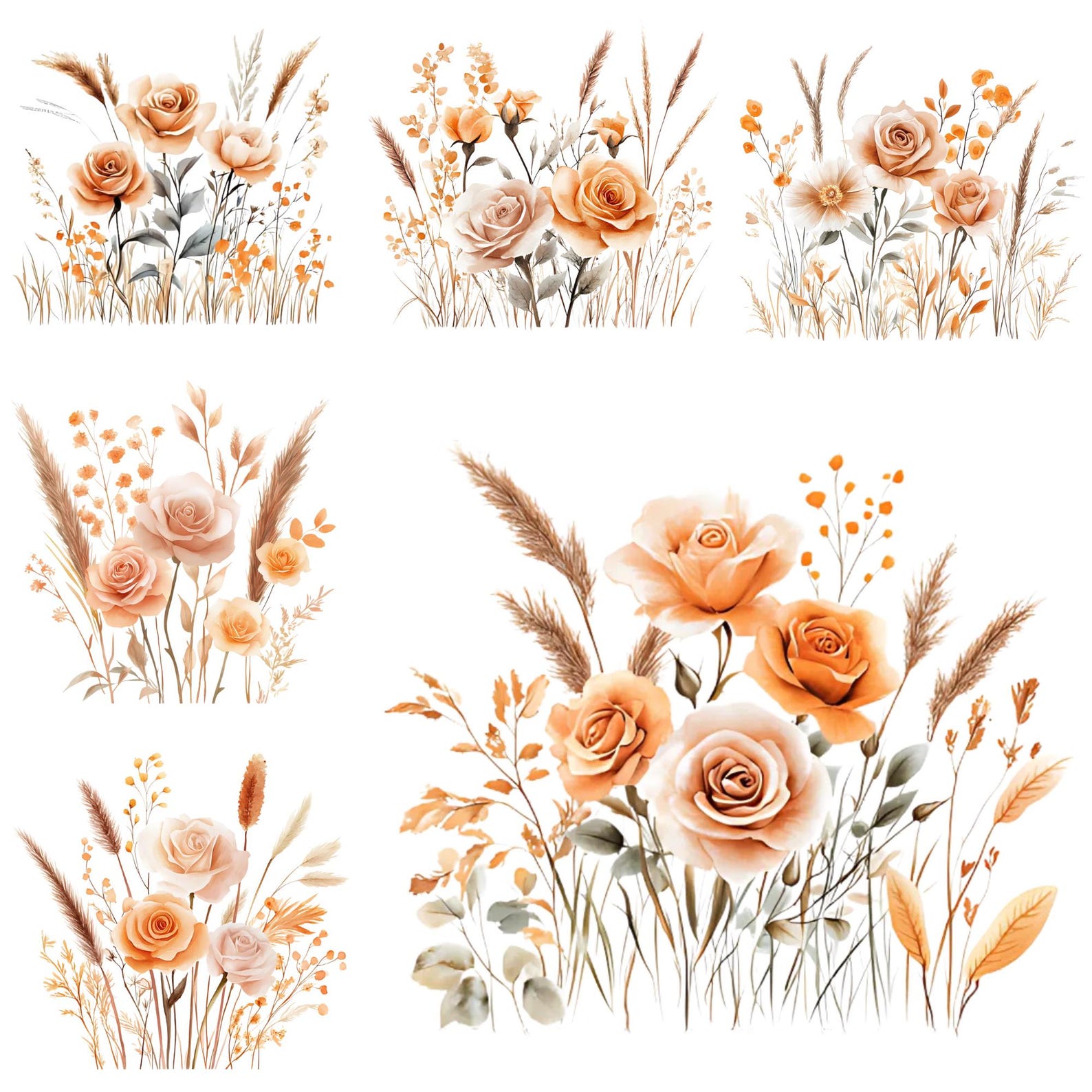 Boho Wild Flower Clipart Watercolor Floral Collection High Quality ...